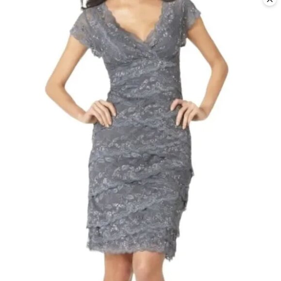 MARINA | Dresses | Marina Cap Sleeve Tiered Lace Midi Bodycon Gray ...